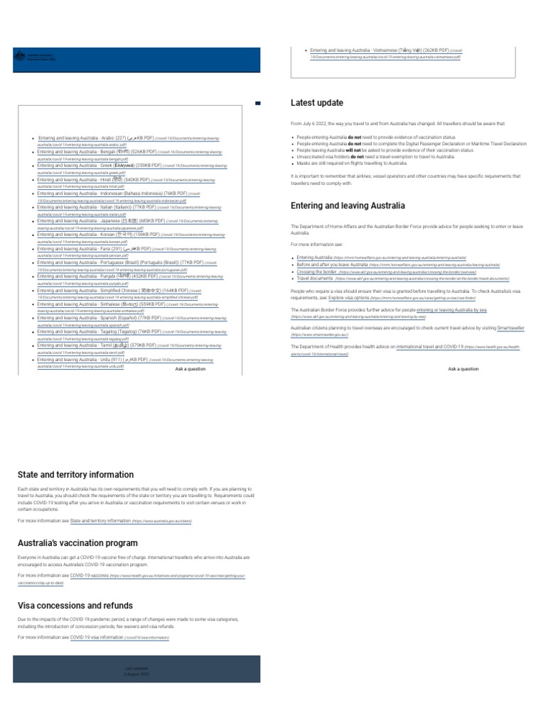 Australia Travel Declaration Update | PDF | Travel Visa