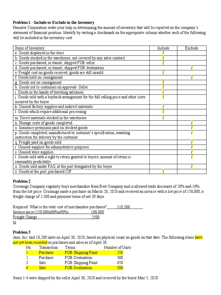 Inventories - Exercises | Download Free PDF | Inventory | Goods