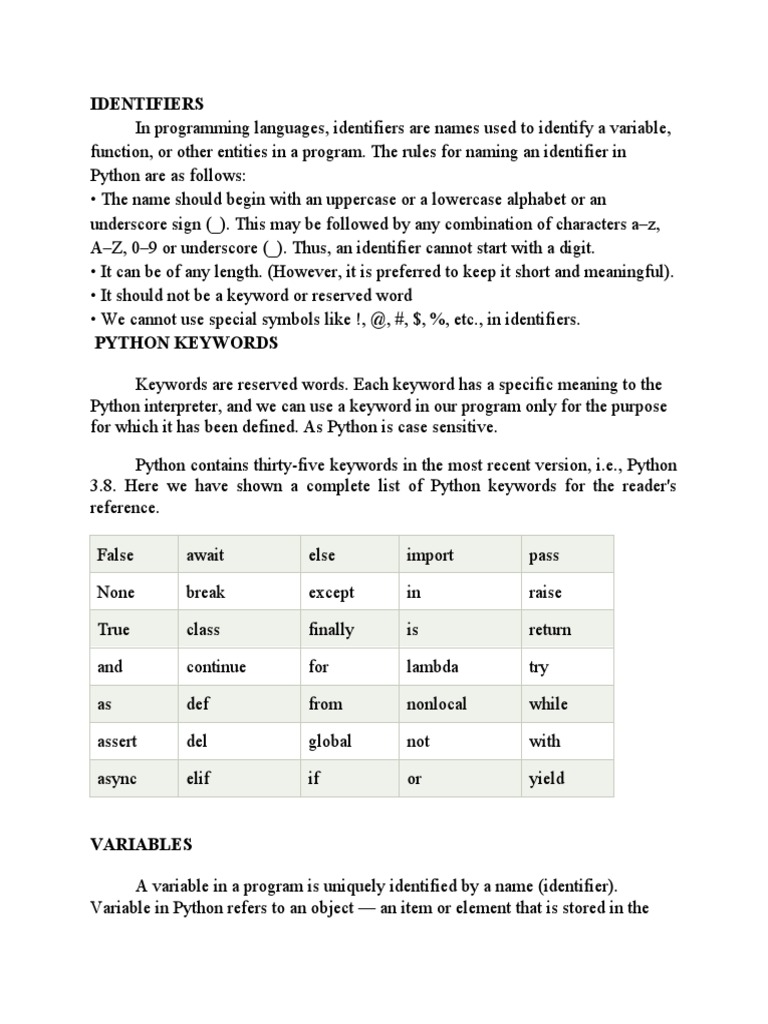 Python Var Ident | Download Free PDF | Scope (Computer Science ... Python Var Ident | Download Free PDF | Scope (Computer Science ...