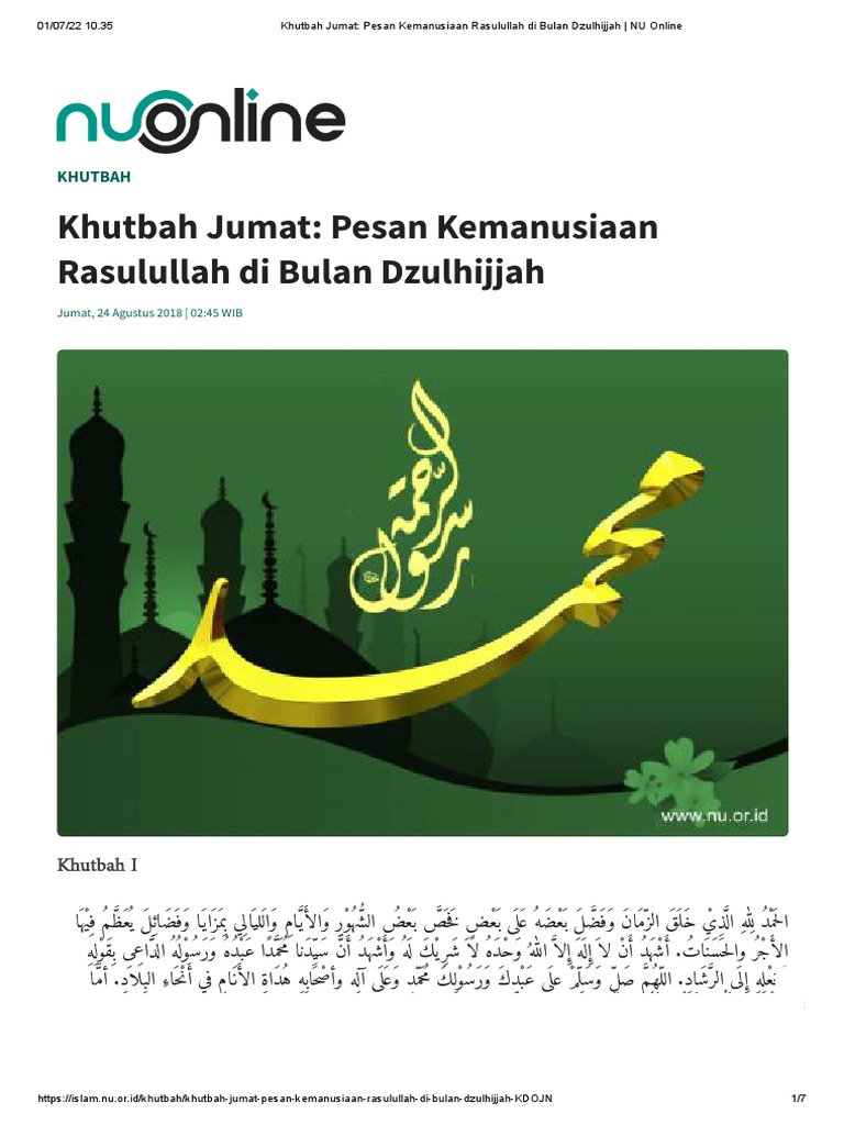 Khutbah Jumat - Pesan Kemanusiaan Rasulullah Di Bulan Dzulhijjah - NU Online | PDF | Agama ...