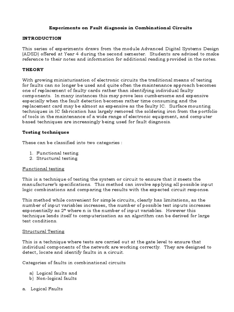 Revised Lab Experiments On Fault Diagnosis of Combintional Circuits ...