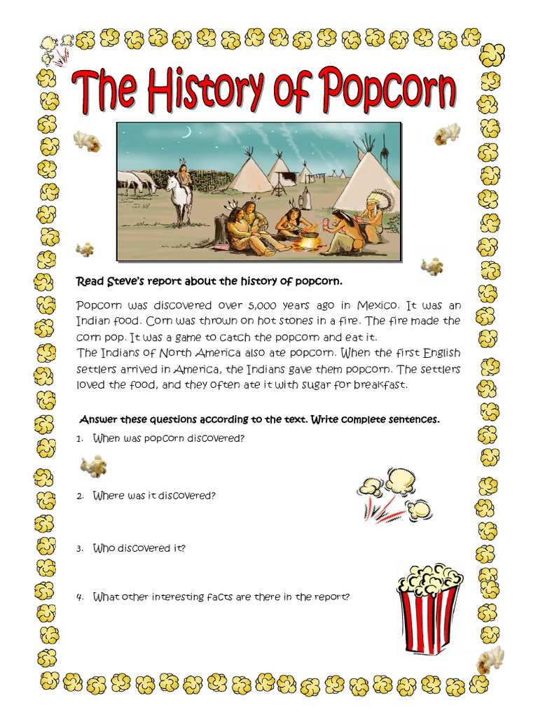 The History of Popcorn Grammar Drills Picture Description Exercises ...