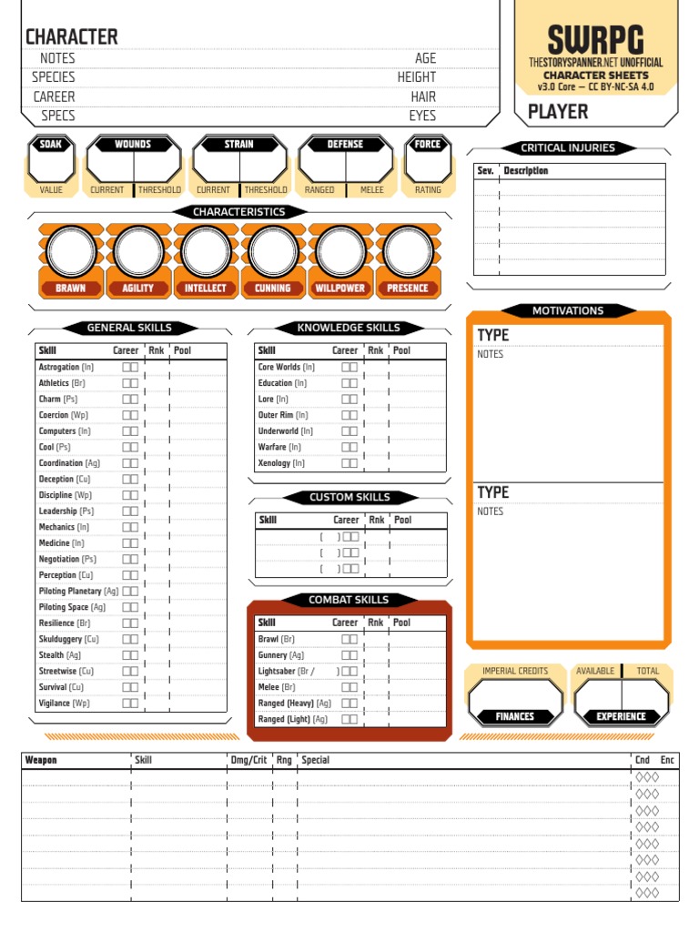 FFG - Unofficial Universal Character Sheets (Czerka) | PDF