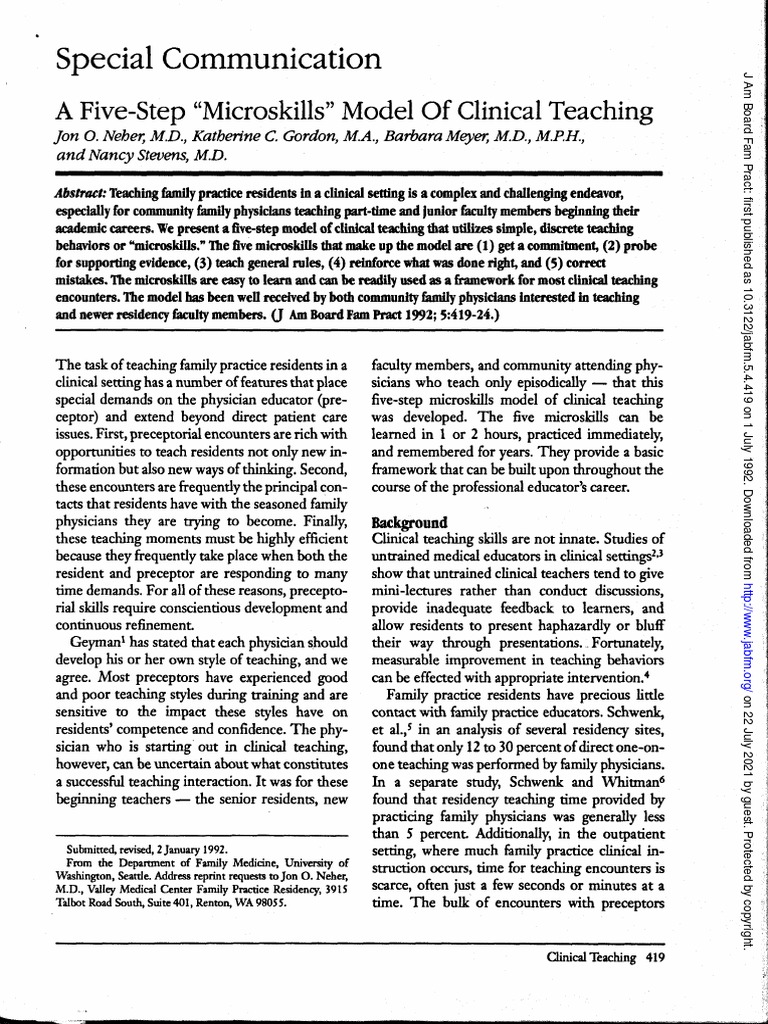 A Five-Step "Microskills" Model of Clinical Teaching | PDF | Family ...