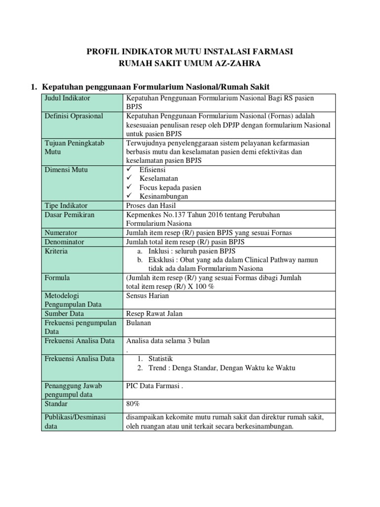 Profil Indikator Mutu Instalasi Farmasi | PDF