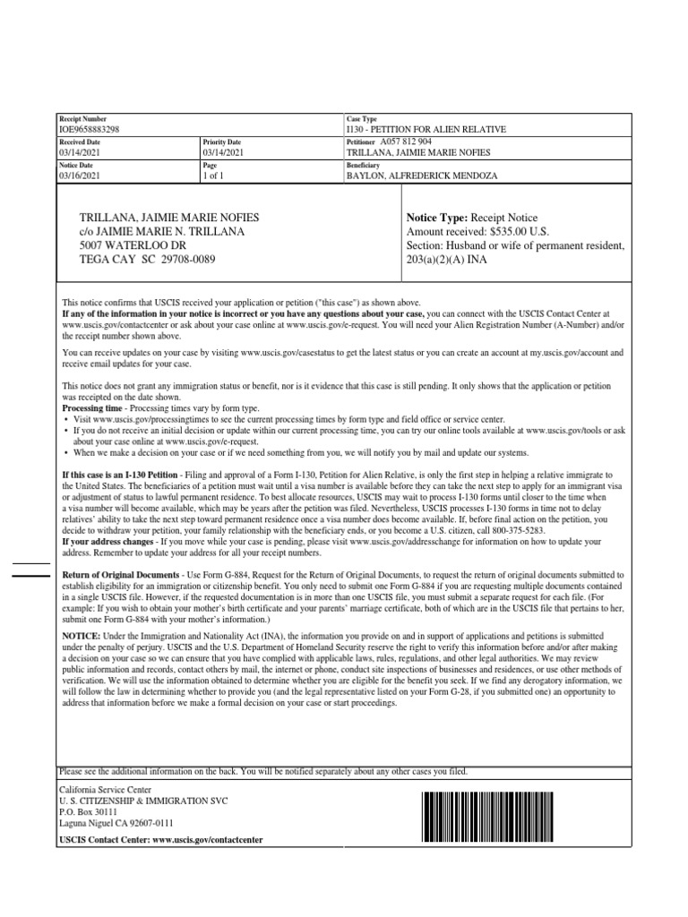 Receipt Notice | Download Free PDF | Immigration Law | Government