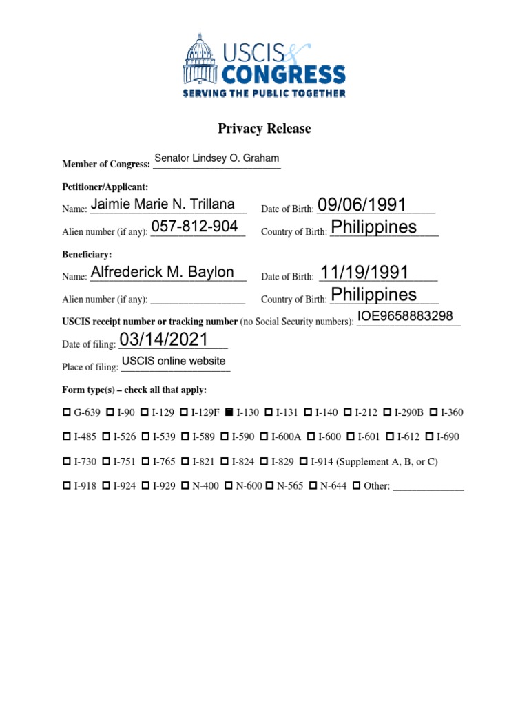 USCIS Privacy Release (Senator Added) | PDF | Government | Federal ...