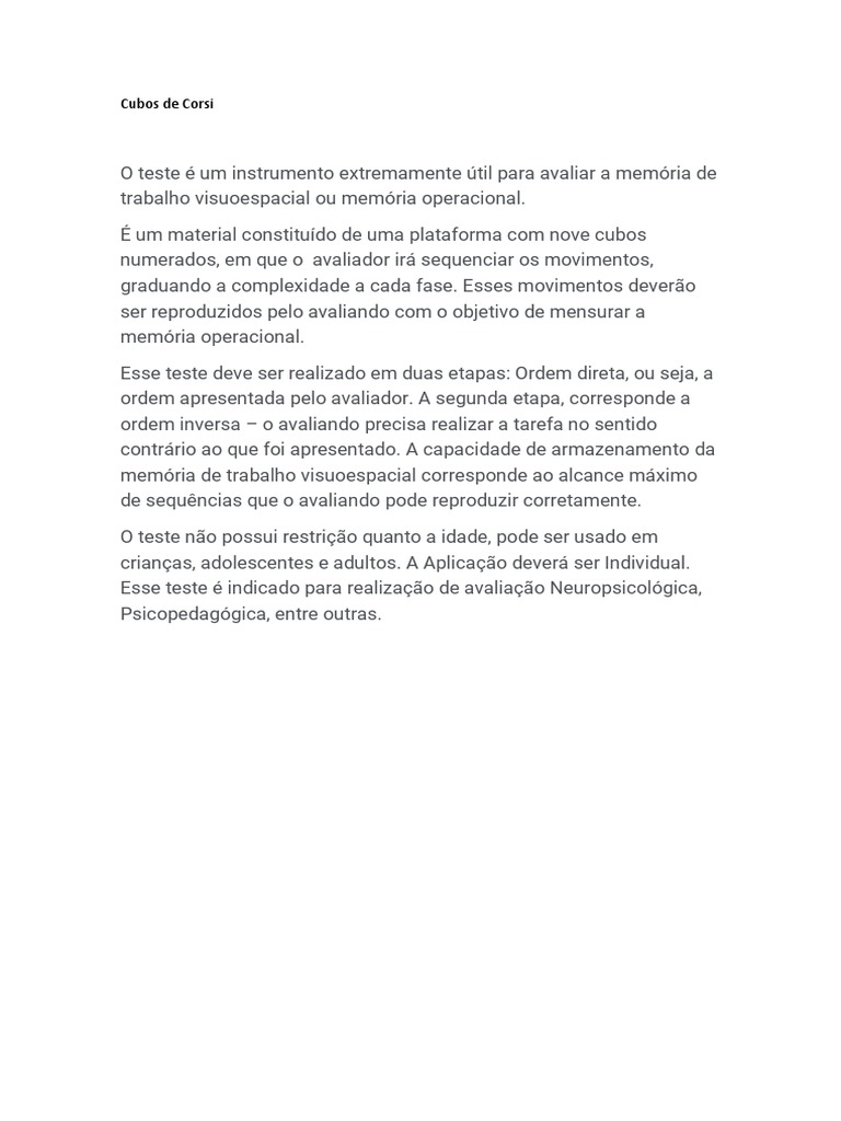 Cubos de Corsi | PDF