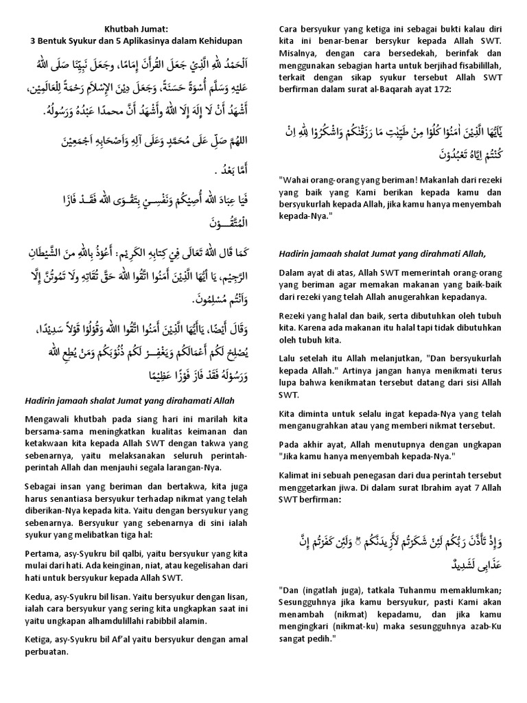 Khutbah Jumat - Bentuk Syukur | PDF