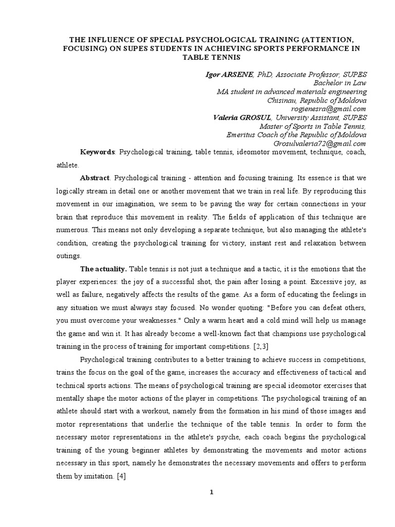 The Influence of Special Psychological Training (Attention, Focusing ...