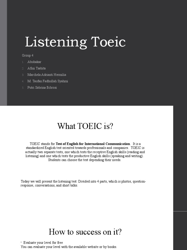 Listening Toeic Group 4 | PDF | English Language | Human Communication