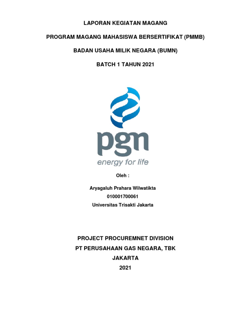 Laporan Magang PGN 2021 Aryagaluh Prahara Wilwatikta | PDF