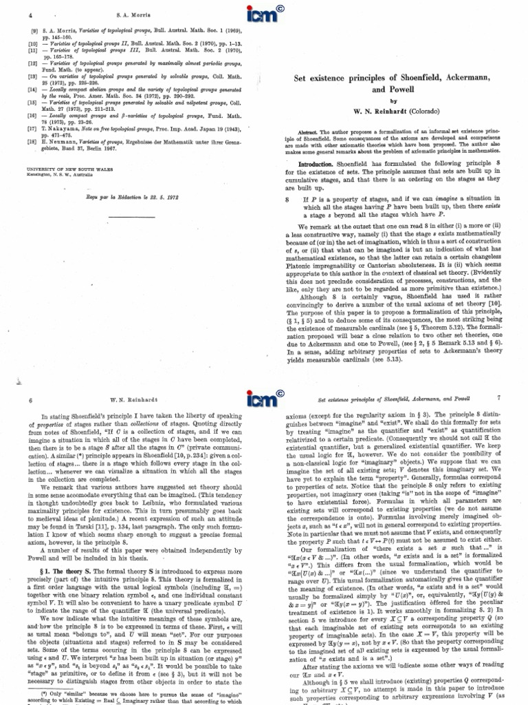 Reinhardt - Set Existence Principles of Shoenfield, Ackermann, and ...