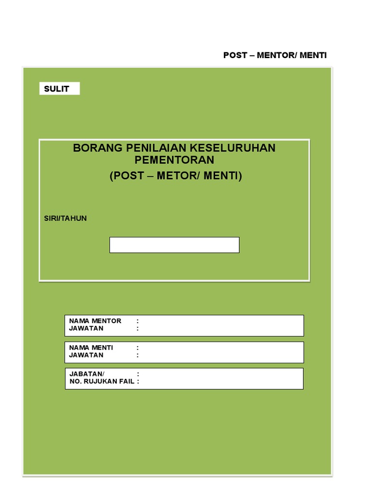 Borang Penilaian Keseluruhan Pementoran (Post Mentor Menti) | PDF