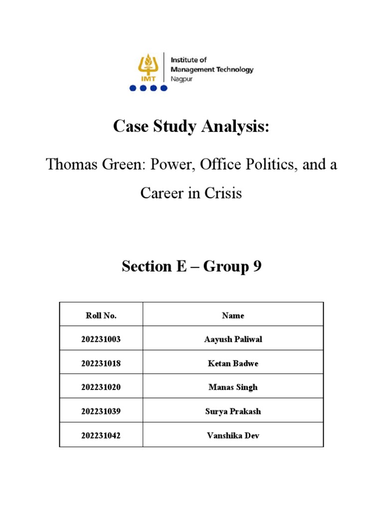 Group 9 - Section E - OB Case Study - Thomas Green | PDF | Psychology ...