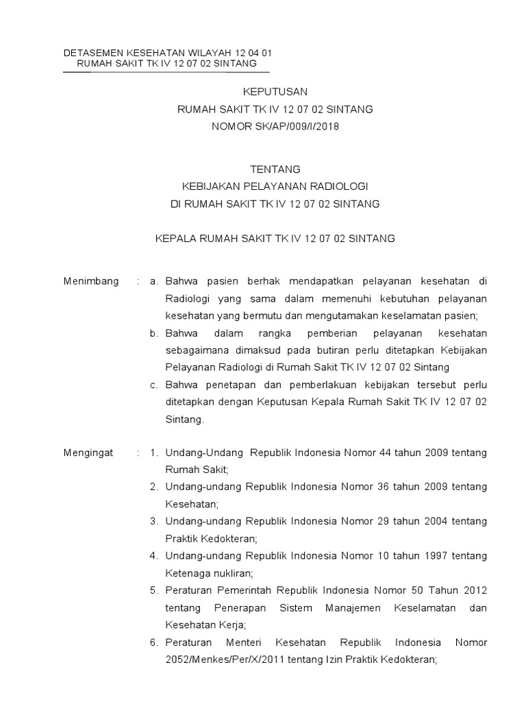 SK Pelayanan Radiologi | PDF