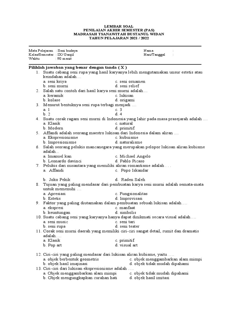 Soal Uas SBK Ganjil 9 | PDF