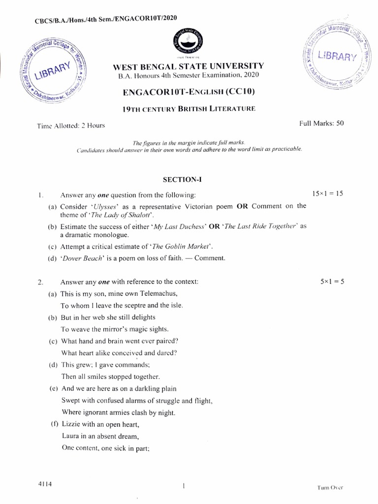 English Sem4 CC10 2020 | PDF