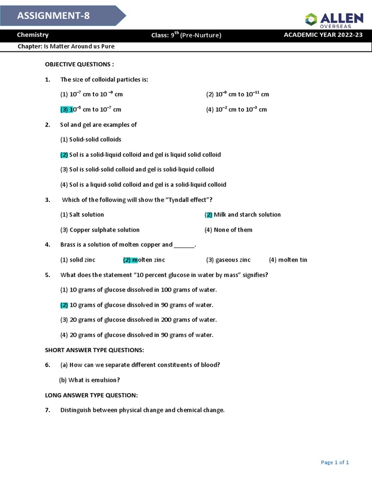 Assignment 8 Class Ix Che | PDF