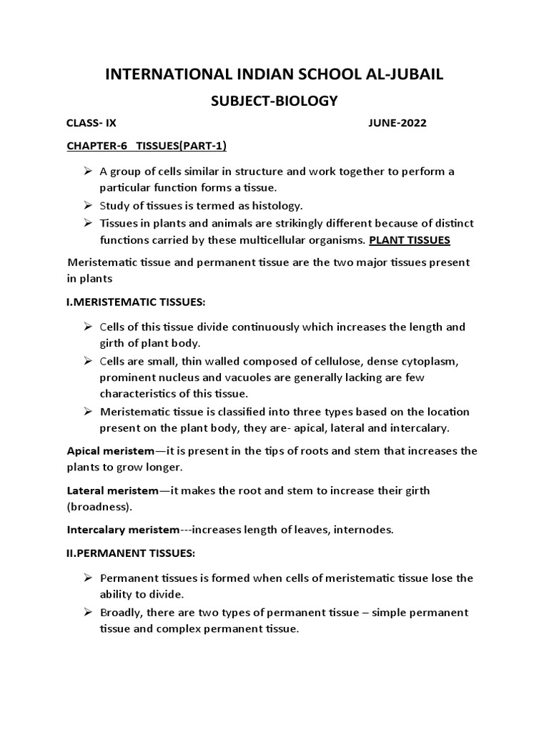 642020112334AM-Class 9 Biology Notes-Chapter-6 Plant Tissue | PDF ...