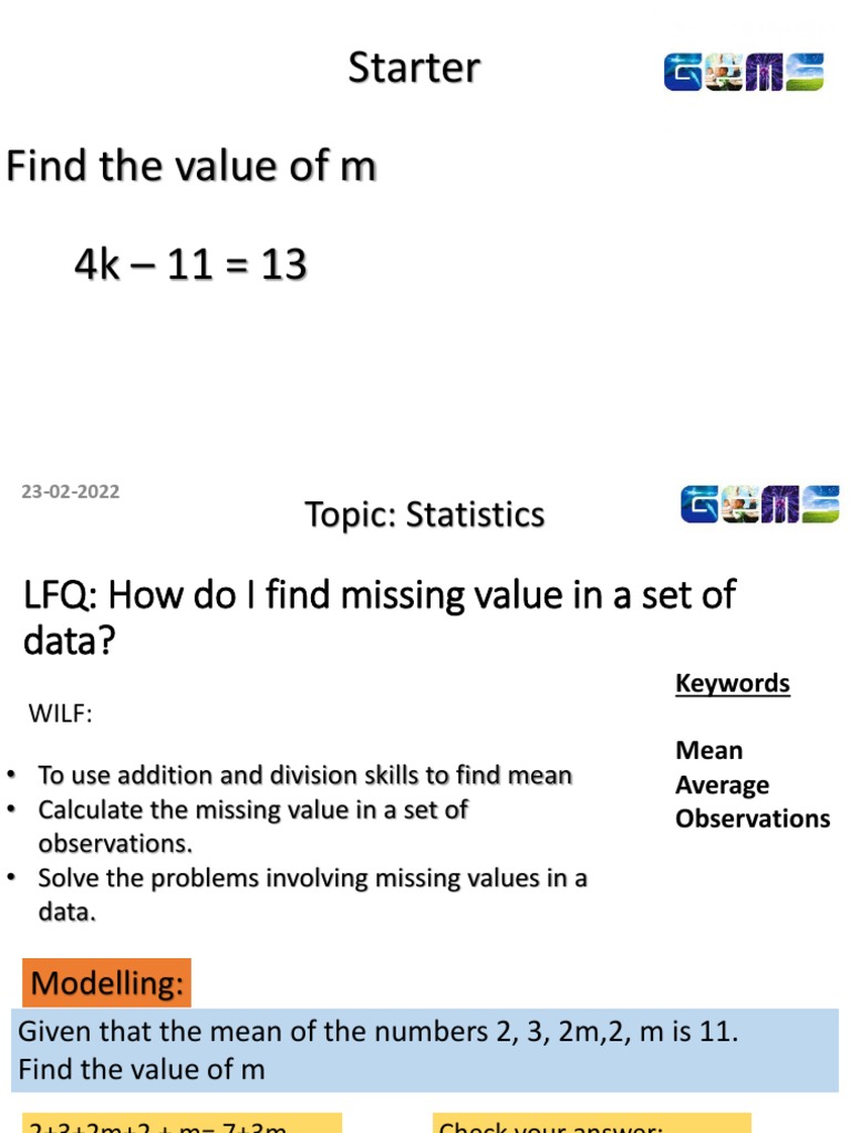 Finding Missing Values in Statistics | PDF | Mean | Mathematics