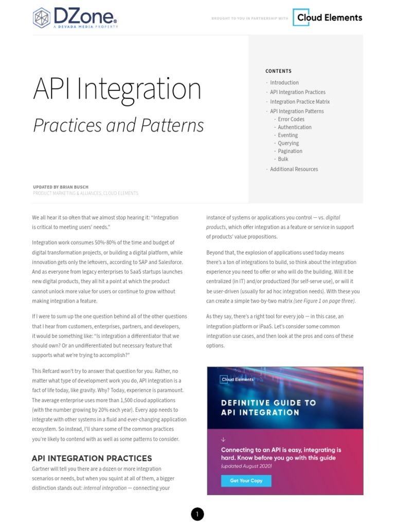 Dzone Refcard 303 Api Integration Patterns 2020 | PDF | Representational State Transfer | Cloud ...