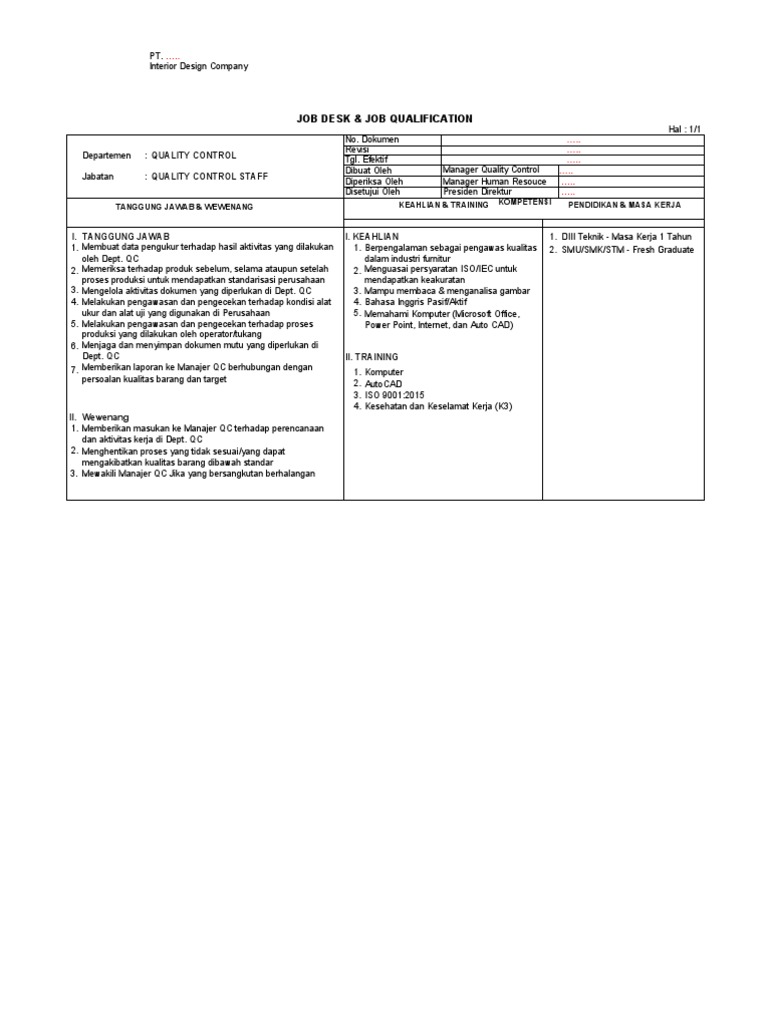 Job Desk Quality Control Staff | PDF