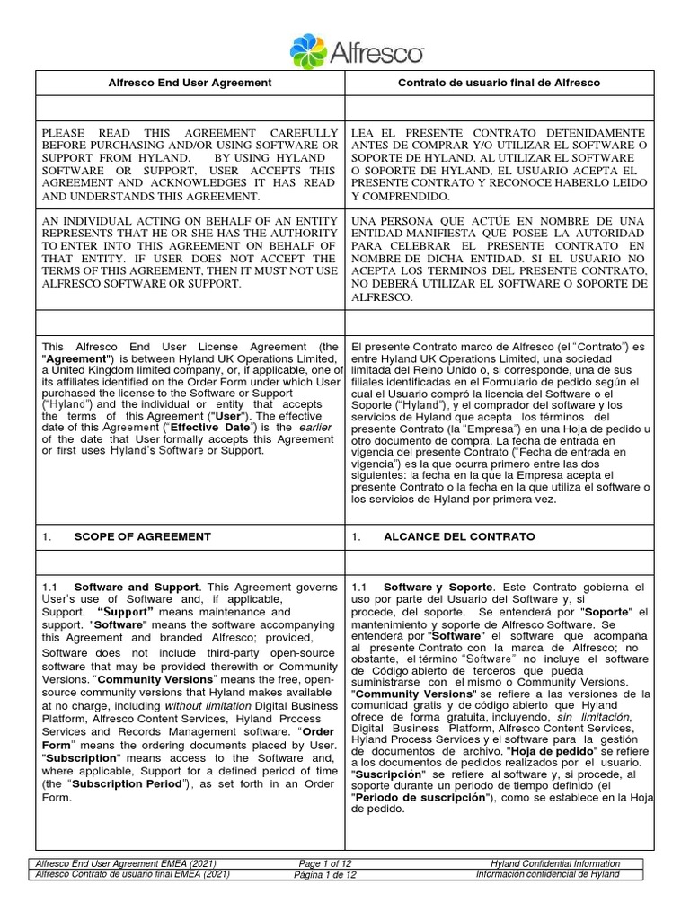 Alfresco Eula - Spanish 2021 | PDF | Software | Obras intelectuales