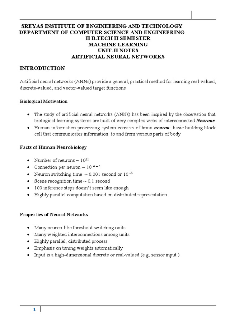 Unit 2 Machine Learning Notes Pdf Artificial Neural Network Algorithms