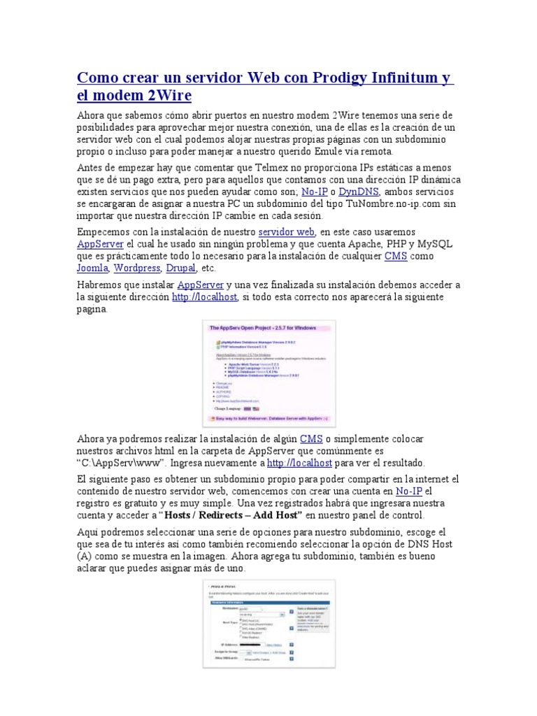 Como Crear Un Servidor Web Con Prodigy Infinitum y El Modem 2wire | Descargar gratis PDF ...