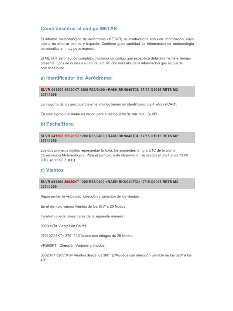 Códigos METAR en Meteorología | PDF