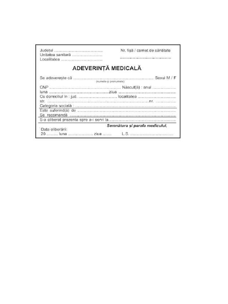 ADEVERINTA MEDICALA FORMAT | PDF