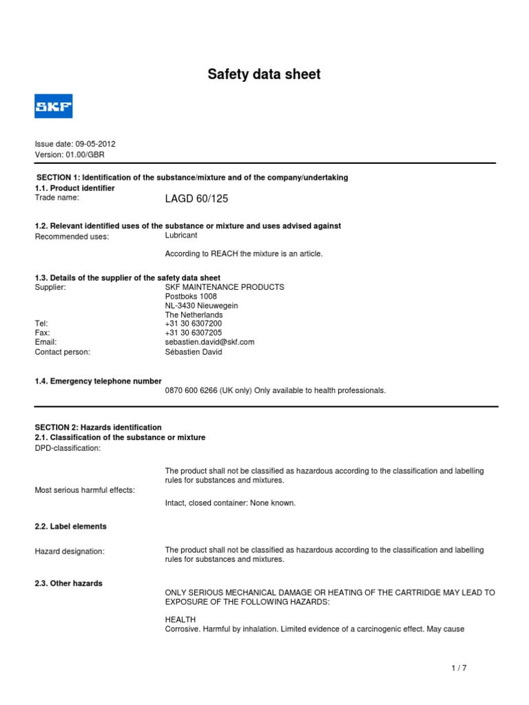 Msds Lagd 60-125 Version 01 GBR | PDF | Dangerous Goods | Toxicity