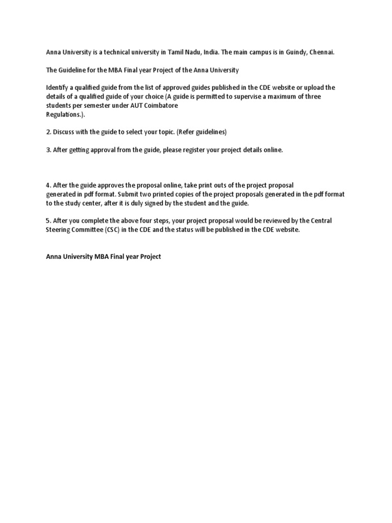 Anna University MBA Project Report Download | PDF