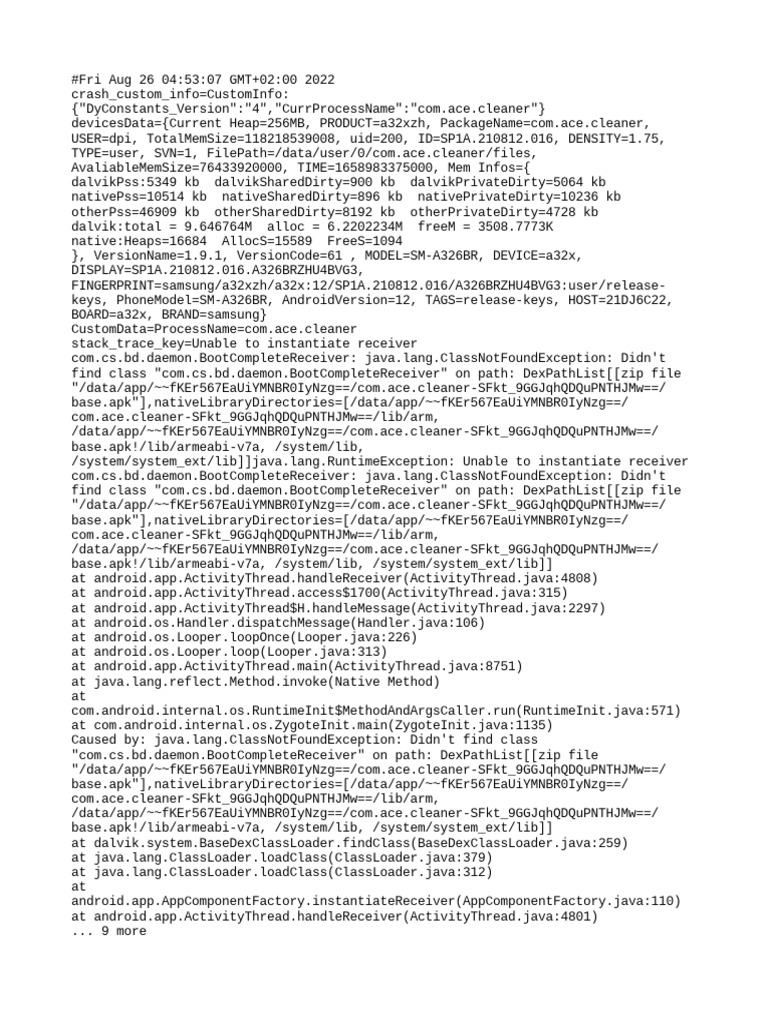 Ace Cleaner ClassNotFoundException Error | PDF | Java (Programming Language) | Software