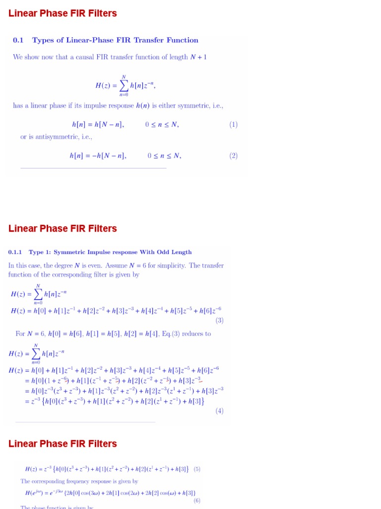 Linear Phase Fir Filters Type I Type Ii Type Iii And Type Iv And