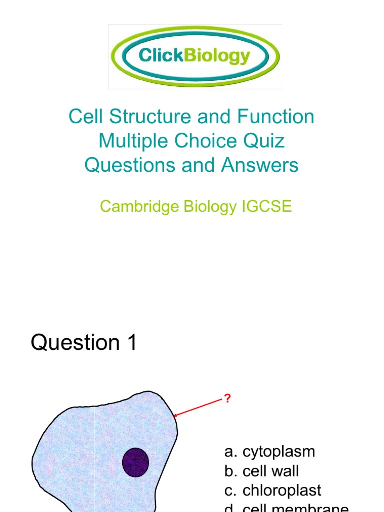 Cell Structure and Function Multiple Choice Quiz Questions and Answers ...