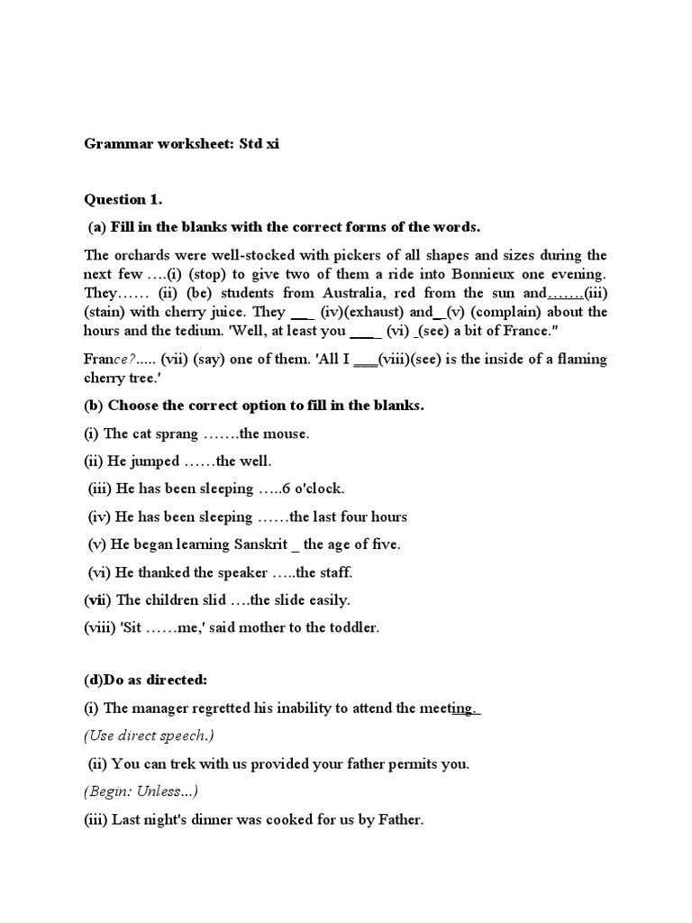 Grammar Worksheet | PDF | Language Arts & Discipline | Young Adult