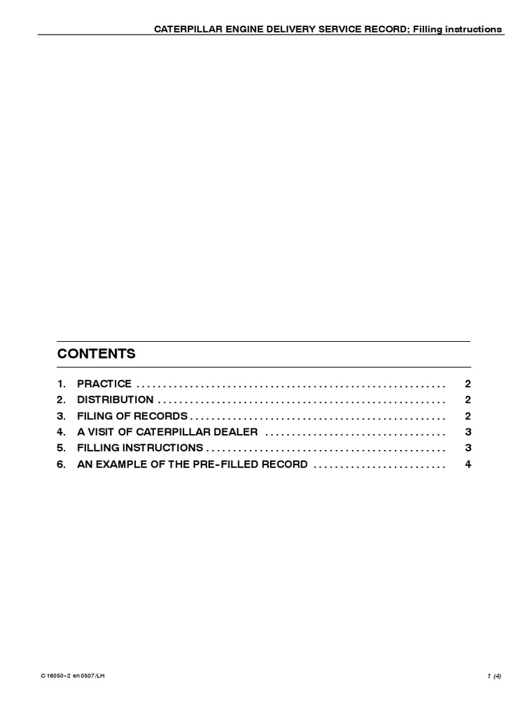 Caterpillar Engine Delivery Service Record Filling Instructions | PDF ...