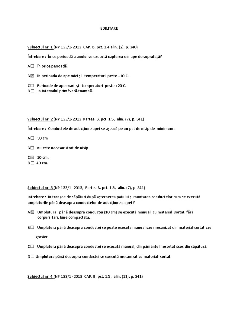 Intrebari Model Si Subiecte Examen Diriginti Edilitare Dom. 6 Si RTE Edilitare Dom. 9.1 | PDF