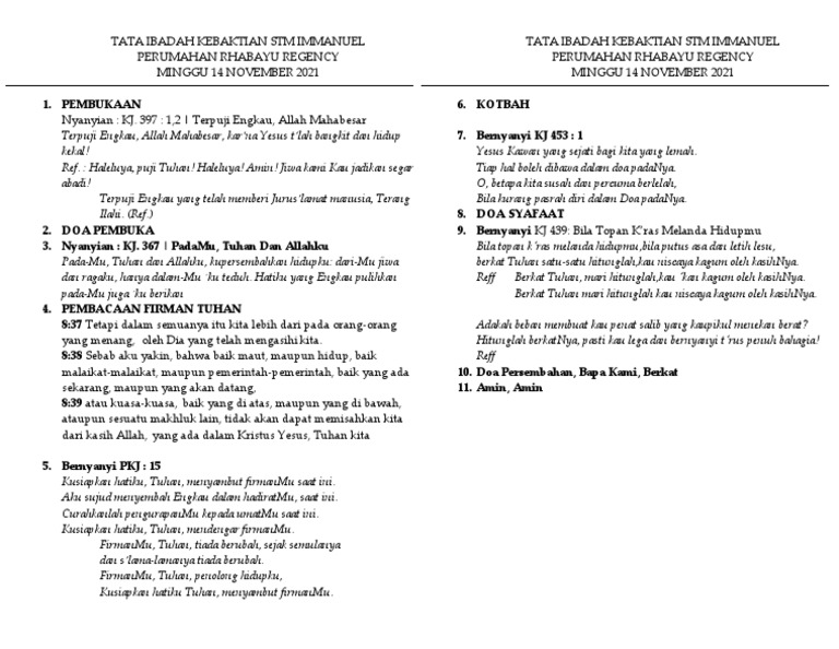 Tata Ibadah Kebaktian STM 14 | PDF