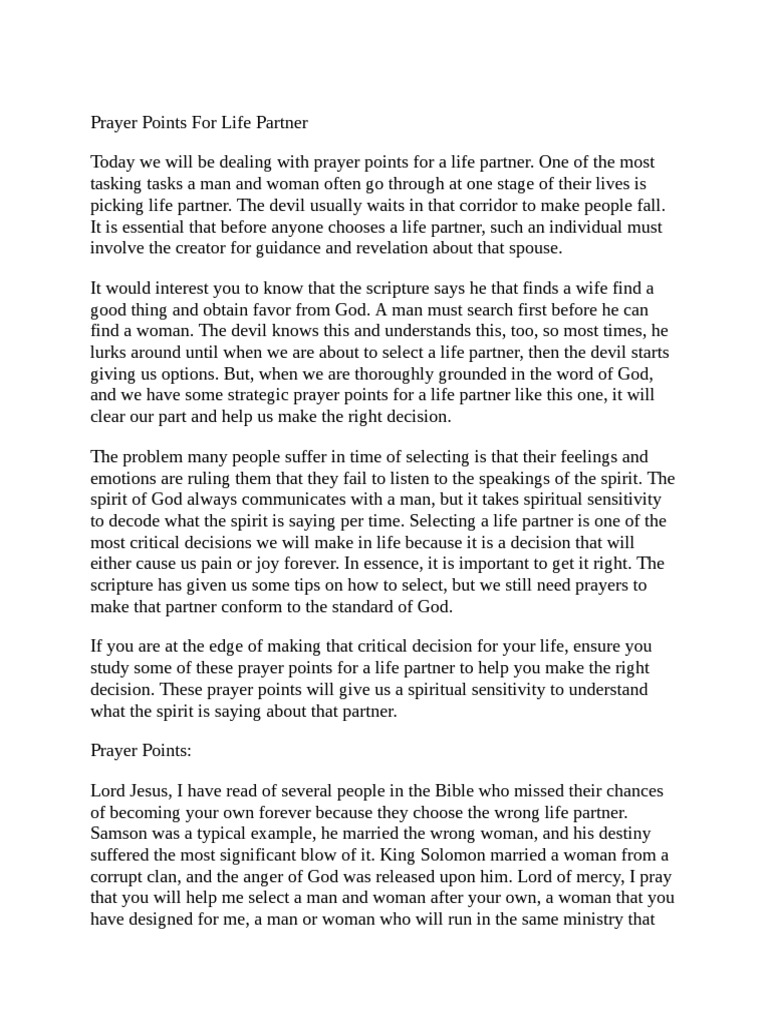 Prayer Points for Choosing a Partner | PDF | Prayer | God