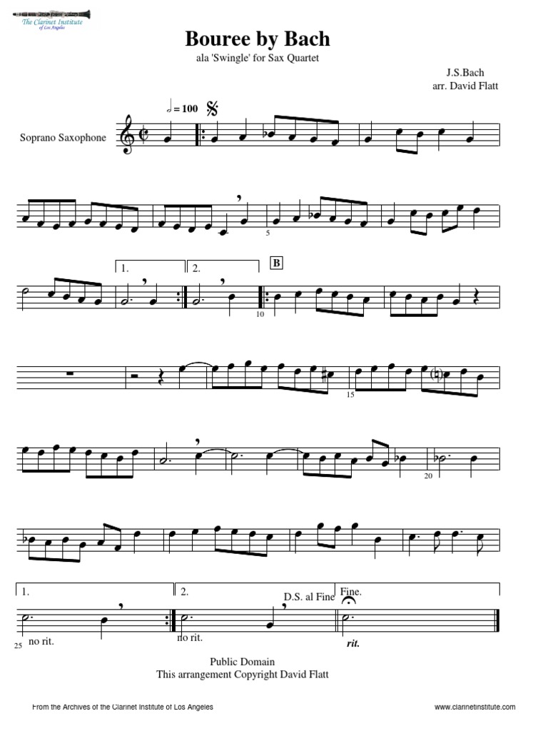 Bach Bouree | Download Free PDF | Saxophone | Music Production