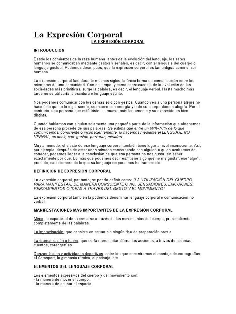 La Expresión Corporal | PDF | Bailes | Comunicación no verbal