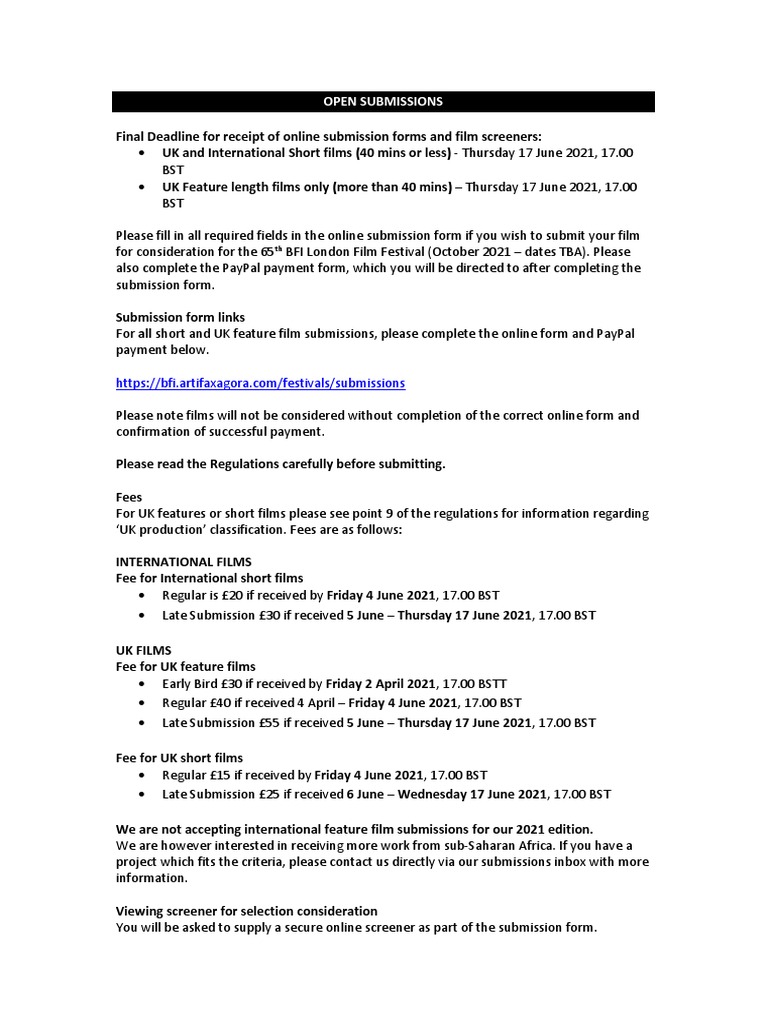 Submissions Guidelines and Regulations LFF 2021 v5 1 | PDF | Mail