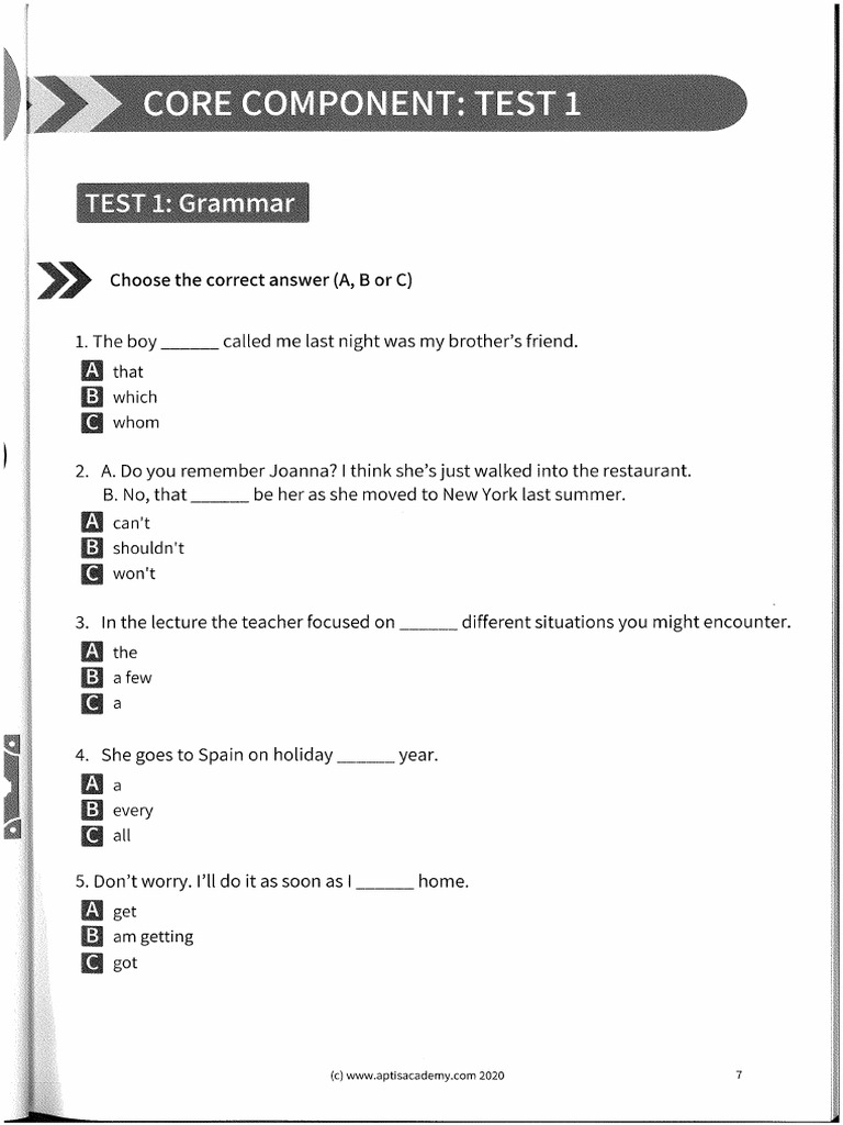 Aptis Grammar and Vocabulary 2020 | PDF