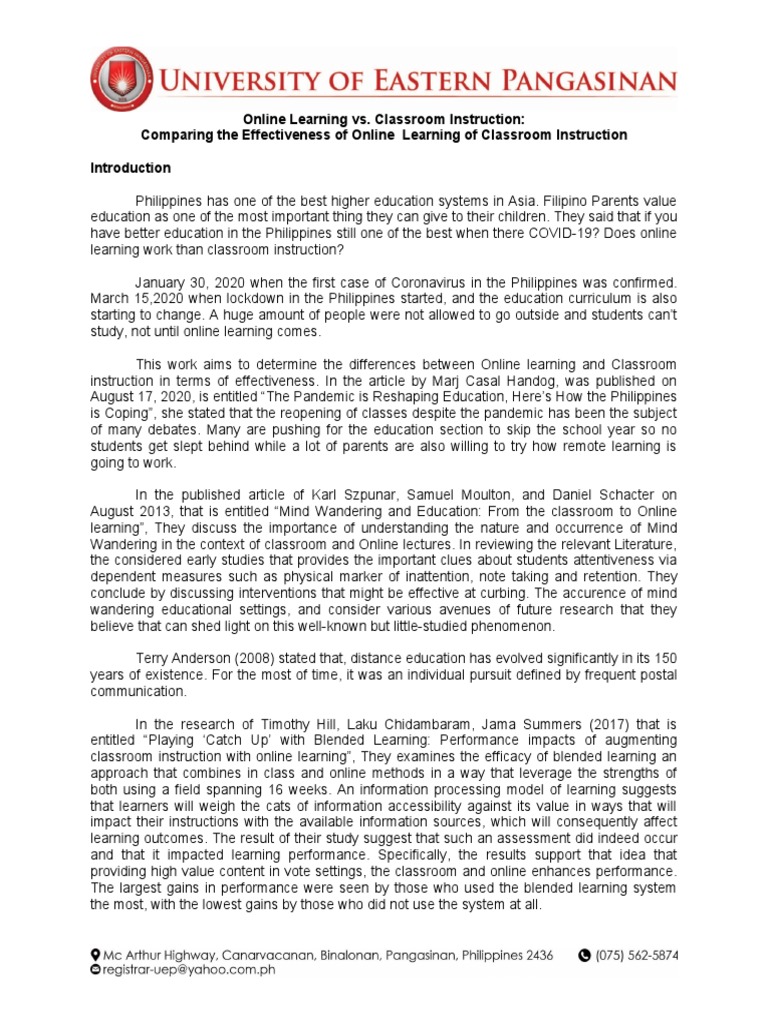 Online Learning vs. Classroom Instruction | PDF | Educational ...