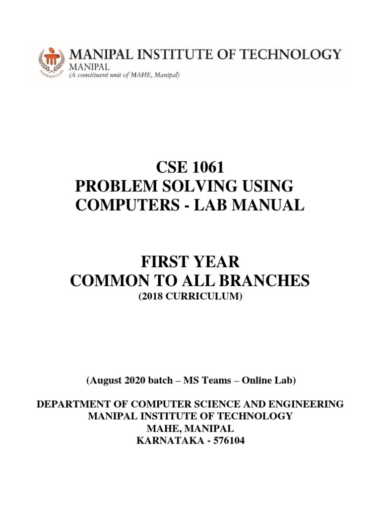 CSE 1061 - Problem Solving Using Computers Lab Manual-Aug2020 | PDF ... CSE 1061 - Problem Solving Using Computers Lab Manual-Aug2020 | PDF ...