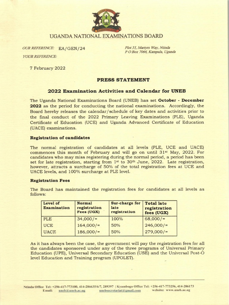 UNEB Press Statement Feb 2022 | PDF