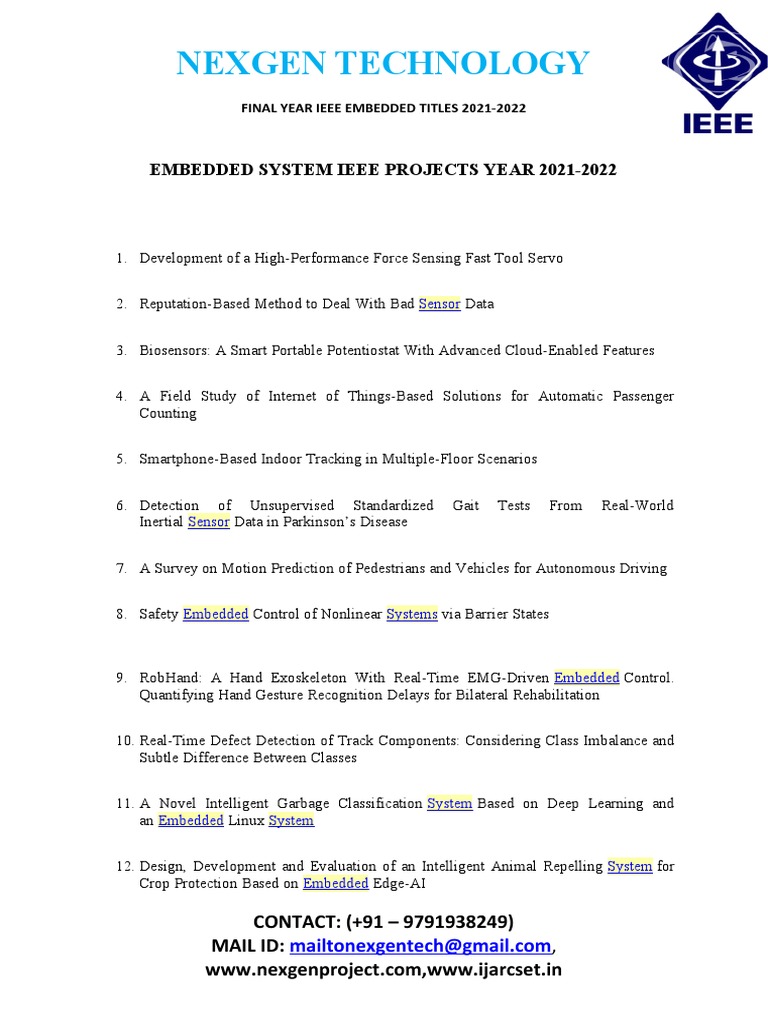 Embedded System Ieee Projects Year 2021 | PDF | Internet Of Things | Embedded System